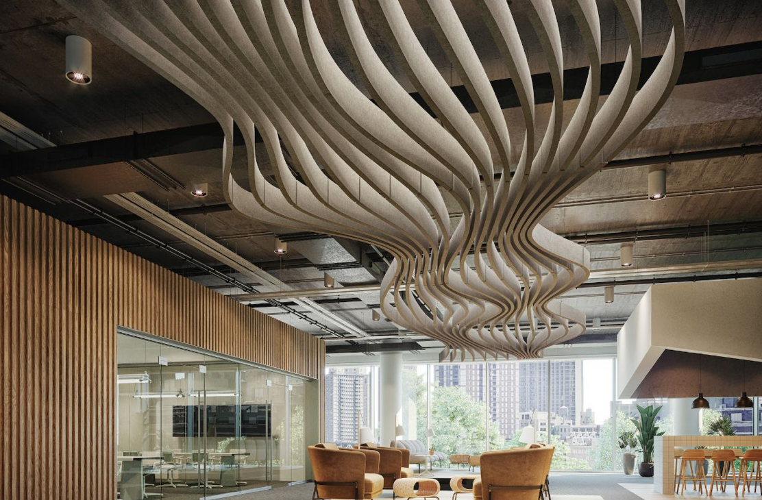 Ceiling Baffles Feature Undulating Form - retrofit